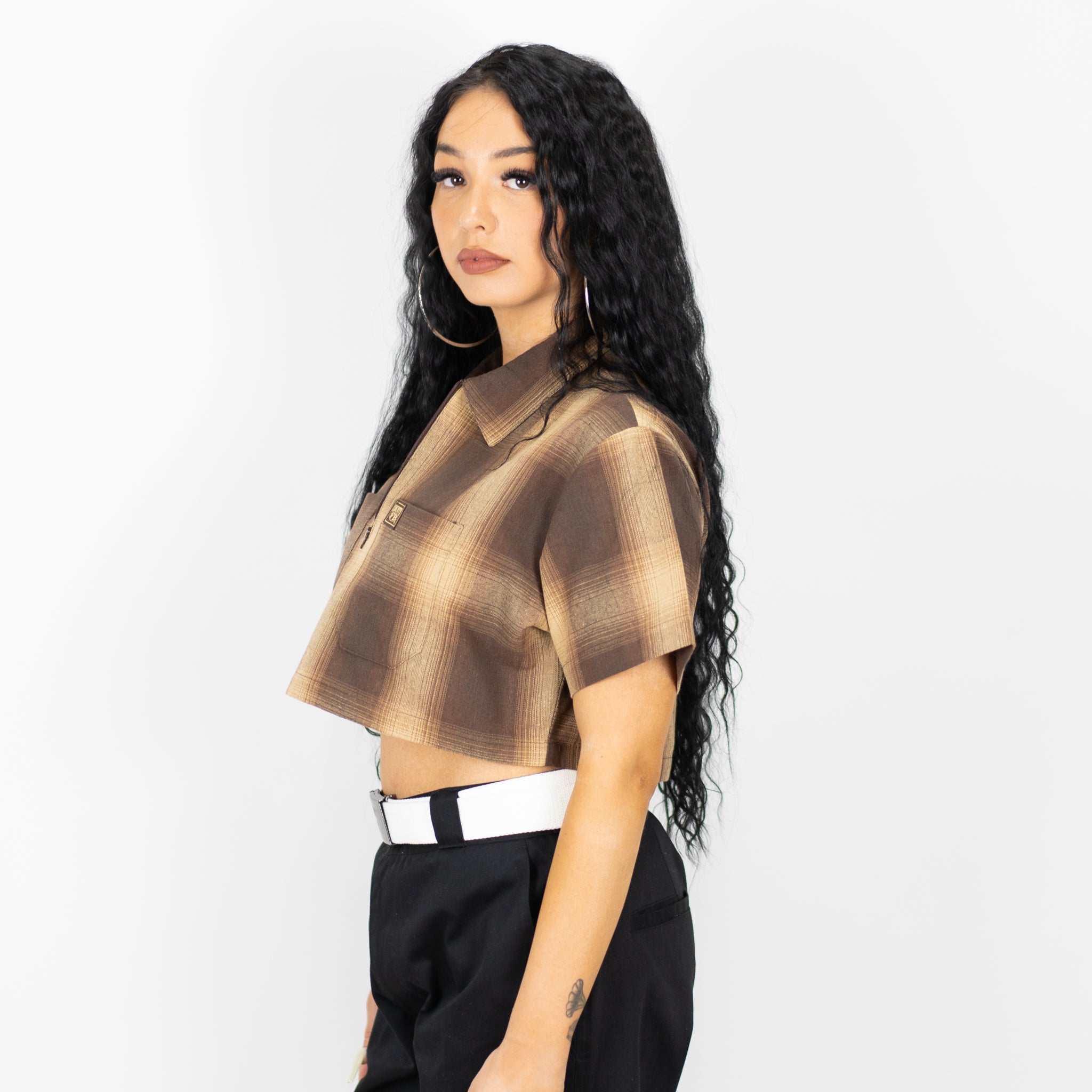 FB County Checker Zip Crop Top