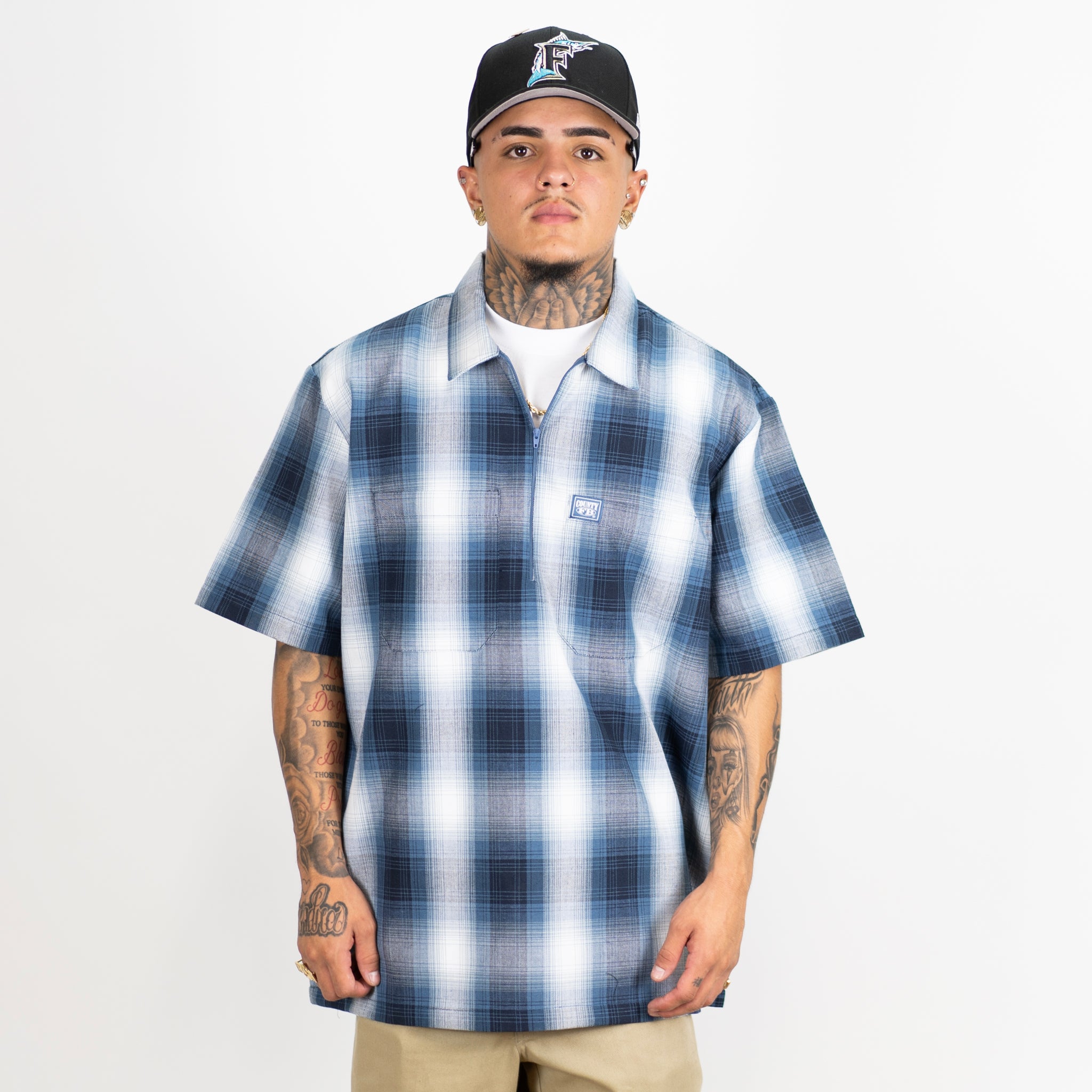 FB County Short Sleeve Checker Zip Shirt