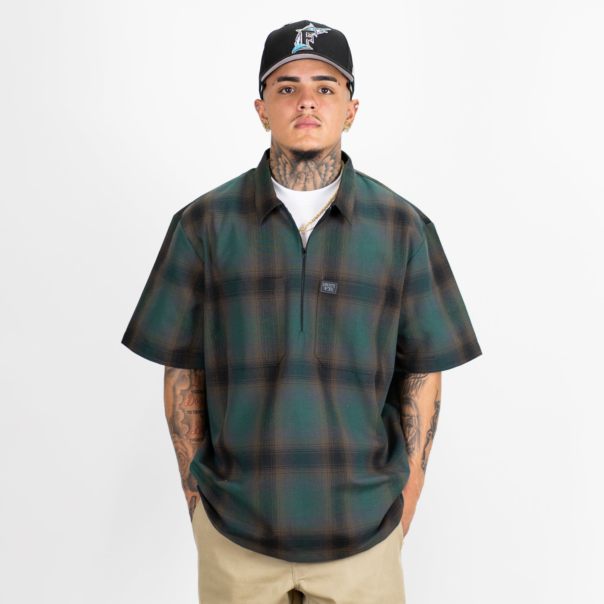 FB County Short Sleeve Checker Zip Shirt
